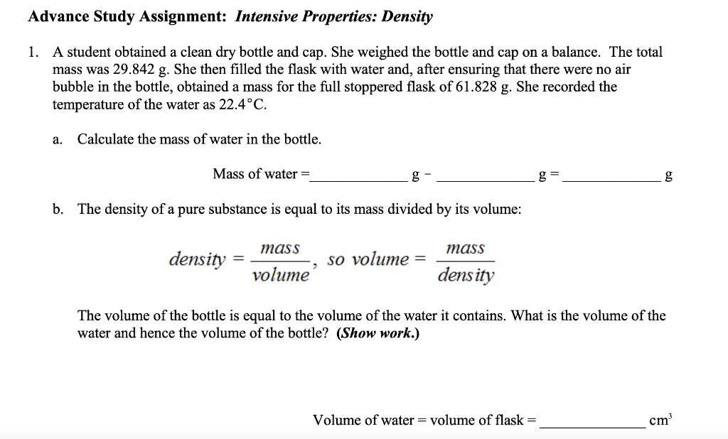 Solved Advance Study Assignment: Intensive Properties: | Chegg.com