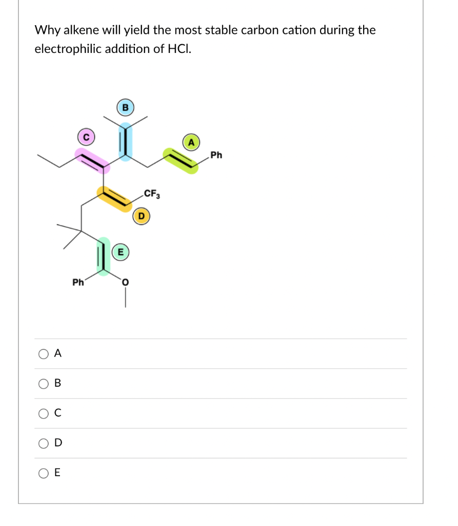 Solved Why alkene will yield the most stable carbon cation | Chegg.com