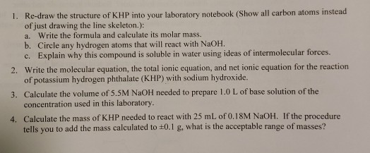 Solved 1. Re-draw the structure of KHP into your laboratory | Chegg.com