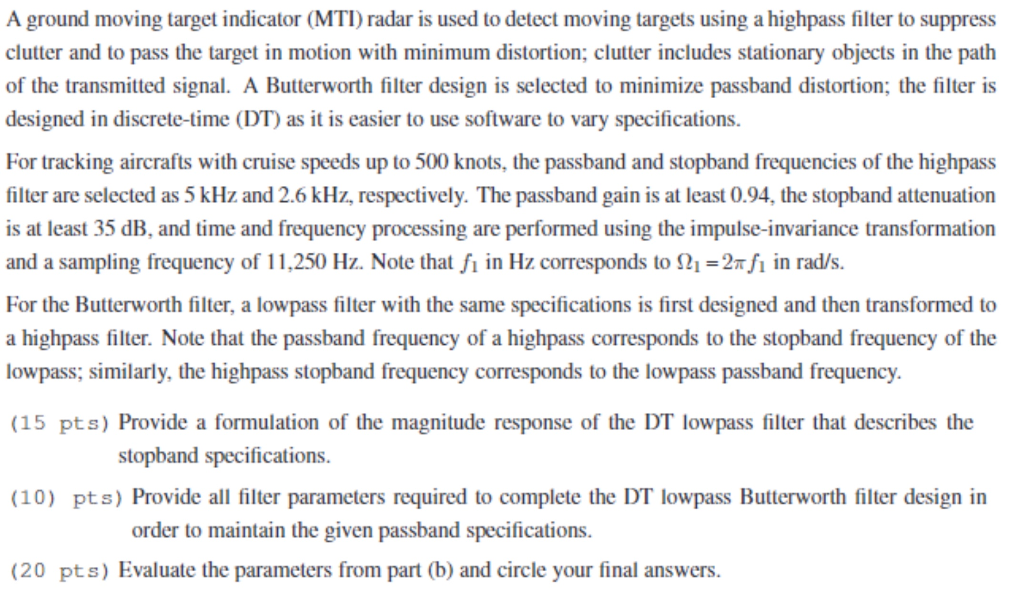 A ground moving target indicator (MTI) radar is used | Chegg.com