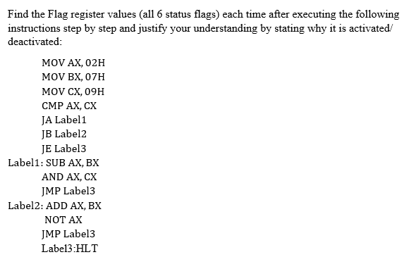 Solved Find the Flag register values (all 6 status flags) | Chegg.com