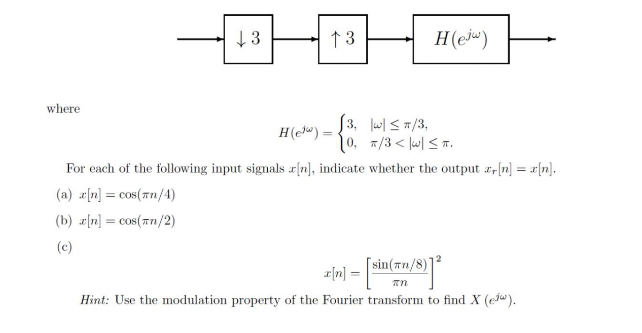 Solved where H(ejω)={3,0,∣ω∣≤π/3π/3