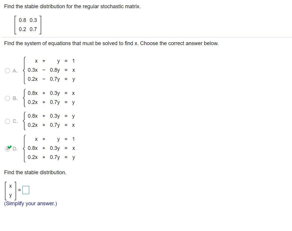 Solved Find the stable distribution for the regular | Chegg.com