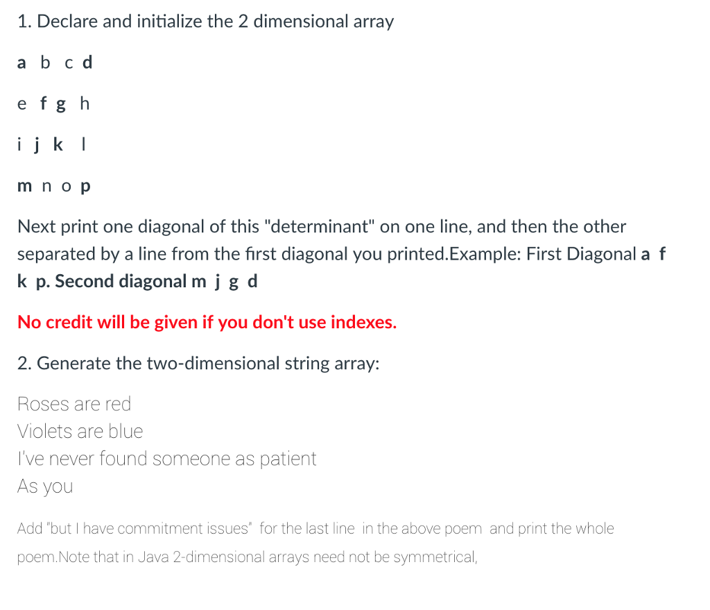 Solved 1 Declare And Initialize The 2 Dimensional Array E F