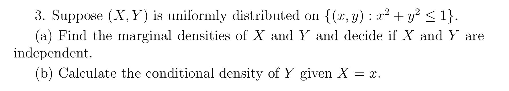 3. Suppose (X,Y) is uniformly distributed on | Chegg.com