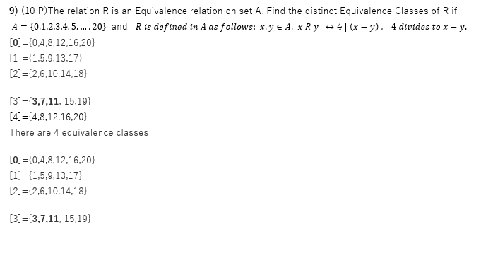 Solved = 9) (10 P)The relation R is an Equivalence relation | Chegg.com