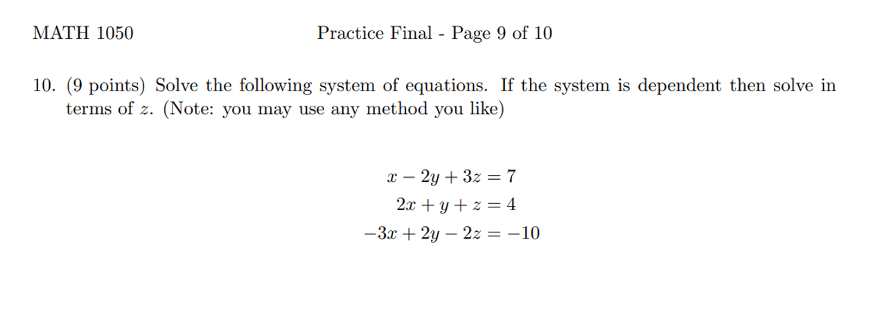 Solved (9 ﻿points) ﻿Solve the following system of equations. | Chegg.com
