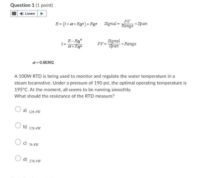 Solved R=(t×α×R0∘)+R0∘ Signal = Range PV× Span | Chegg.com