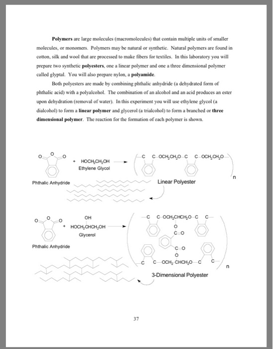 Solved EXPERIMENT 10 Formation of Esters and Polymers | Chegg.com