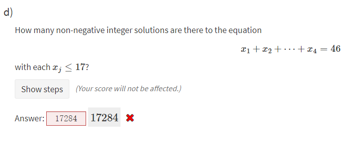 Solved d) How many non-negative integer solutions are there | Chegg.com