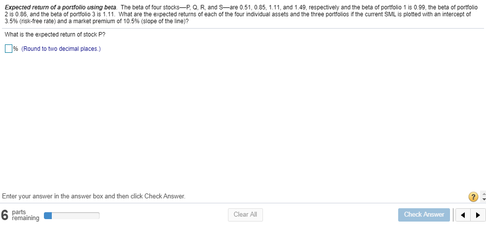 Solved Expected return of a portfolio using beta. The beta | Chegg.com