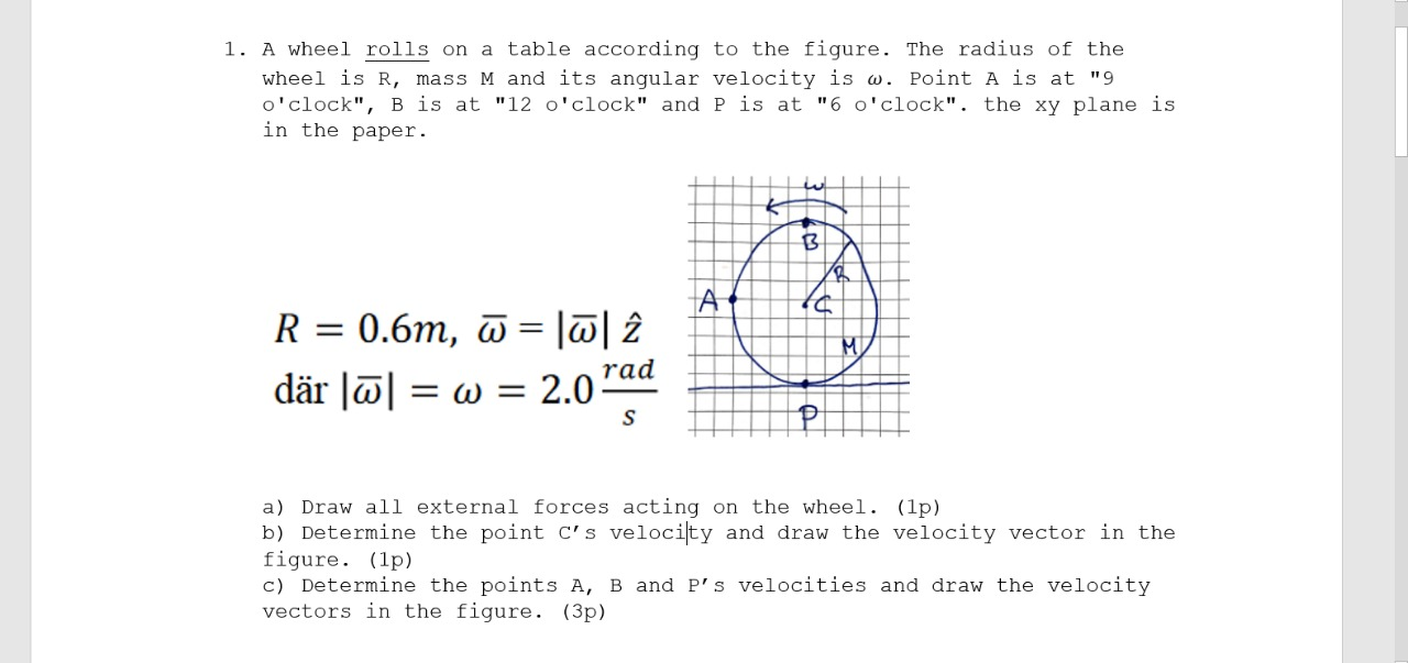 Solved 1. A wheel rolls on a table according to the figure. | Chegg.com