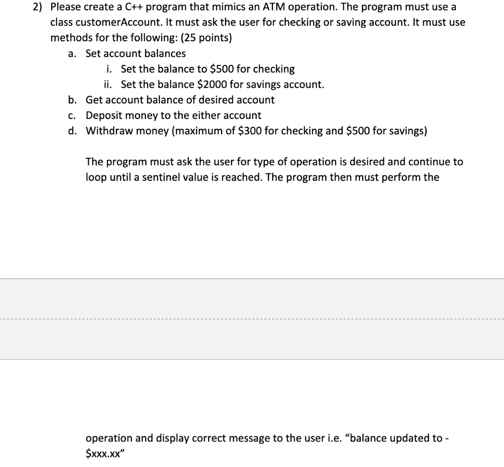 Solved 2 Please Create A C Program That Mimics An Atm 5181