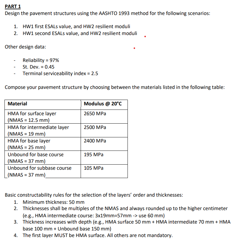 PART 1 Design the pavement structures using the | Chegg.com