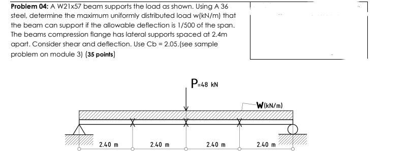 Solved Problem 04: A W21x57 beam supports the load as shown. | Chegg.com