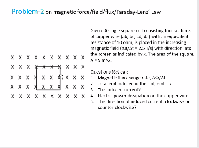 Solved Problem-2 on magnetic force/field/flux/Faraday-Lenz' | Chegg.com