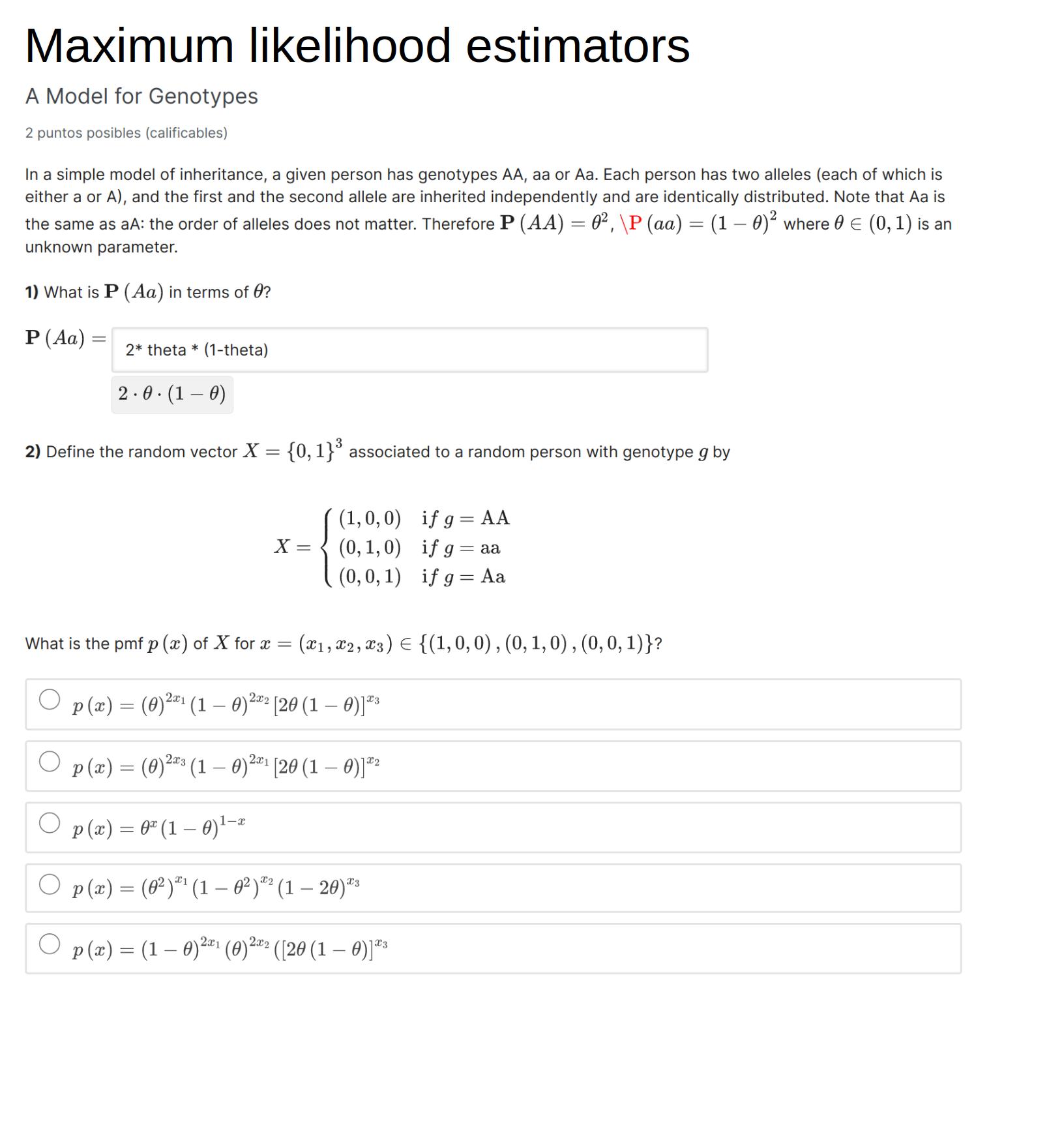 Solved Maximum likelihood estimators A Model for Genotypes 2 | Chegg.com