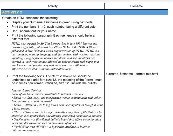 Solved Filename Activity ACTIVITY 2 Create an HTML that does | Chegg.com