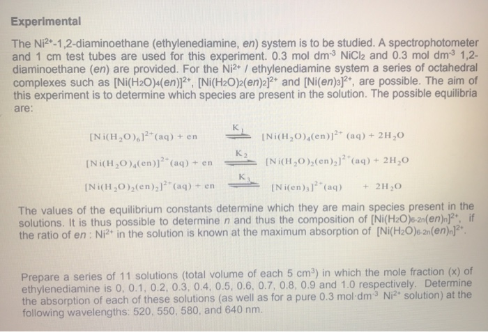 Experimental The Ni2+-1,2-diaminoethane | Chegg.com