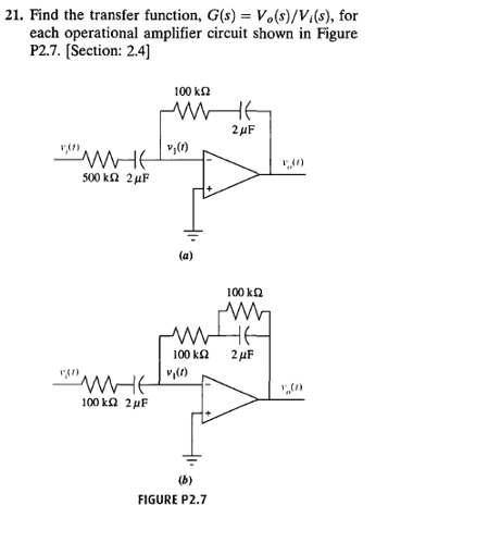 Solved 21. Find the transfer function, G(s) = Vo(s)/V (s), | Chegg.com