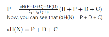 Solved P=λ1+λ2+γ+μαH(P+D+C)−βP(D)(H+P+D+C) Now, you can see | Chegg.com