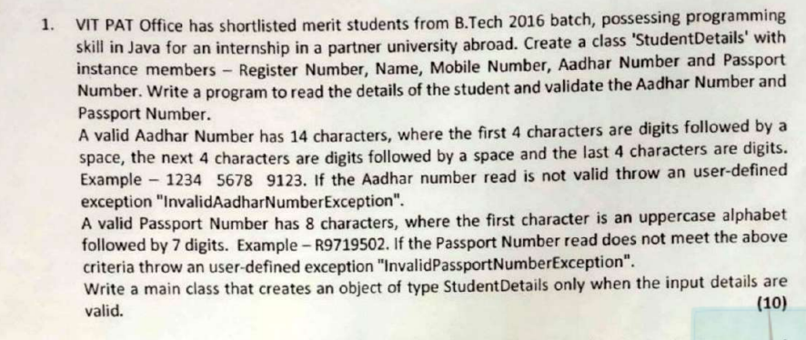 Solved 1. VIT PAT Office has shortlisted merit students from | Chegg.com