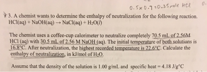 Solved 3. A chemist wants to determine the enthalpy of | Chegg.com