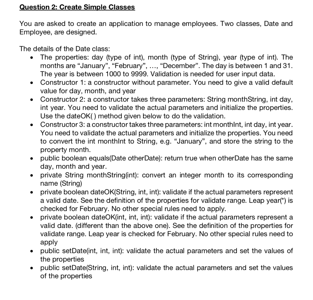 Solved Question 2: Create Simple Classes You are asked to | Chegg.com