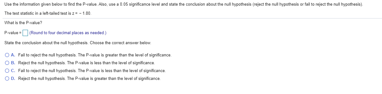 Solved Use the information given below to find the P-value. | Chegg.com