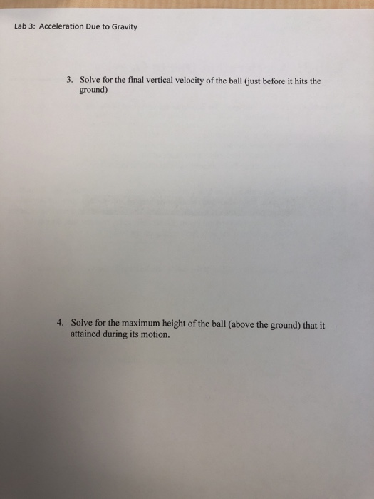 Solved Lab 3: Acceleration Due to Gravity Lab 3: | Chegg.com