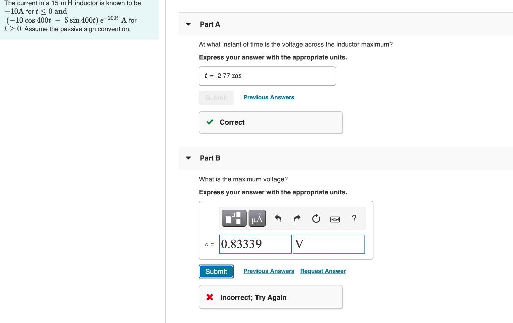 Solved The current in a 15 mH inductor is known to be -10A | Chegg.com