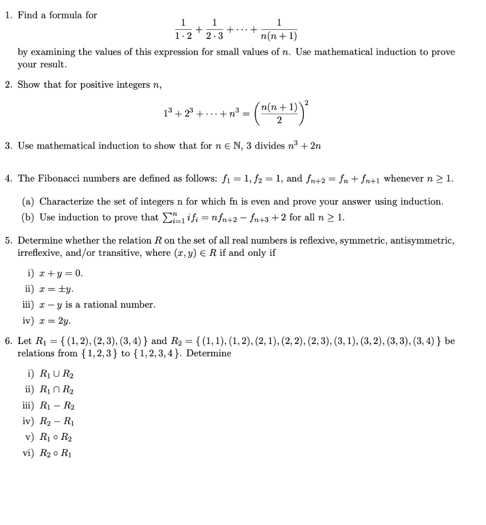 Solved 1. Find a formula for 1⋅21+2⋅31+⋯+n(n+1)1 by | Chegg.com