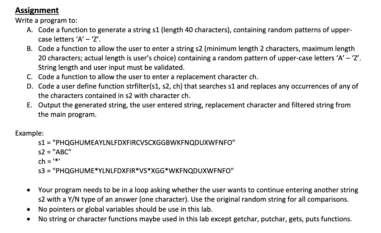 IN C LANGUAGE. THANKS. PLEASE READ ALL CRITERIA. | Chegg.com