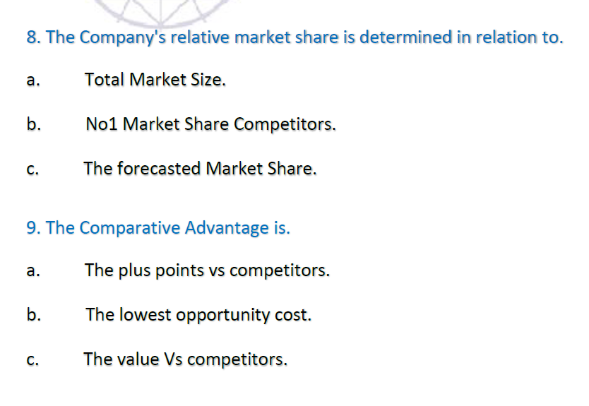 Solved The Company's relative market share is determined in | Chegg.com