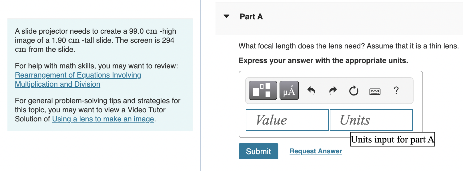 Solved A slide projector needs to create a 99.0 cm-high | Chegg.com