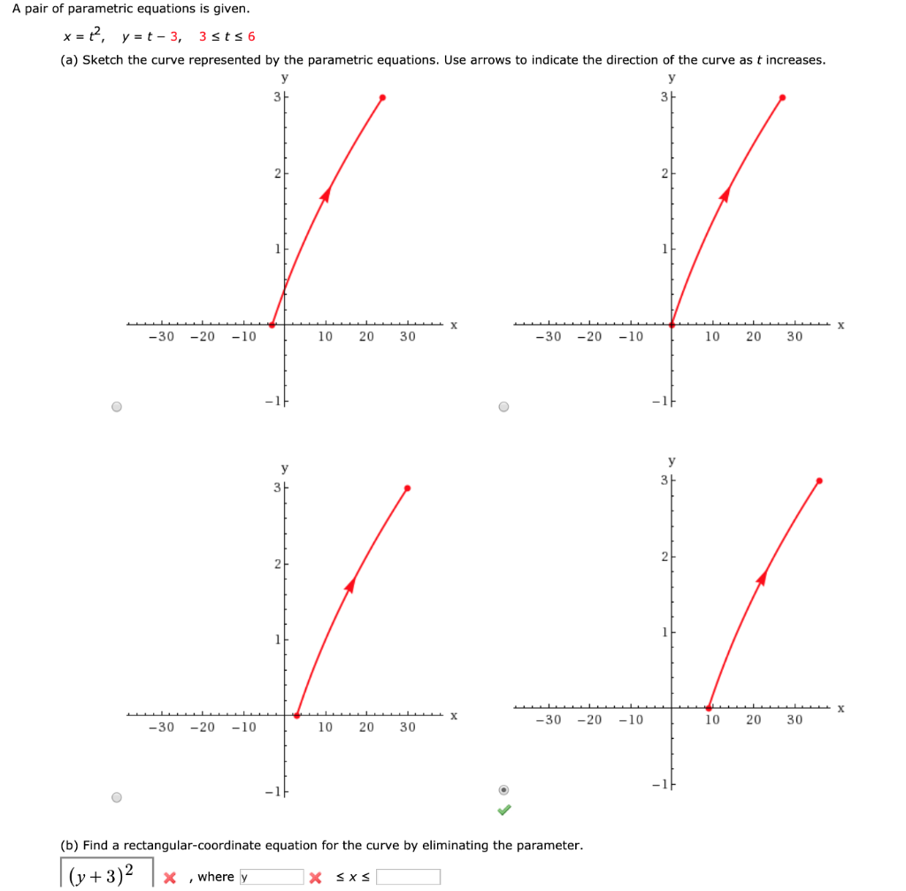 Solved A Pair Of Parametric Equations Is Given X 1 Y T
