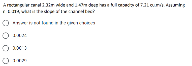 Solved A rectangular canal 2.32 m wide and 1.47 m deep has a | Chegg.com