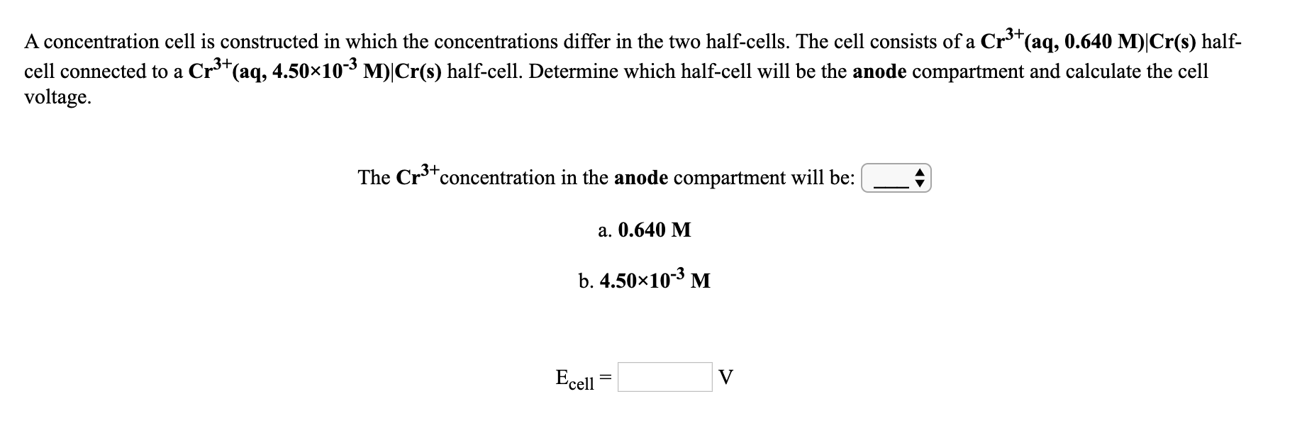 Solved A concentration cell is constructed in which the | Chegg.com