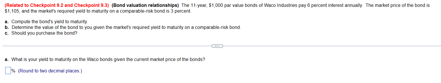 Solved $1,105, and the market's required yield to maturity | Chegg.com