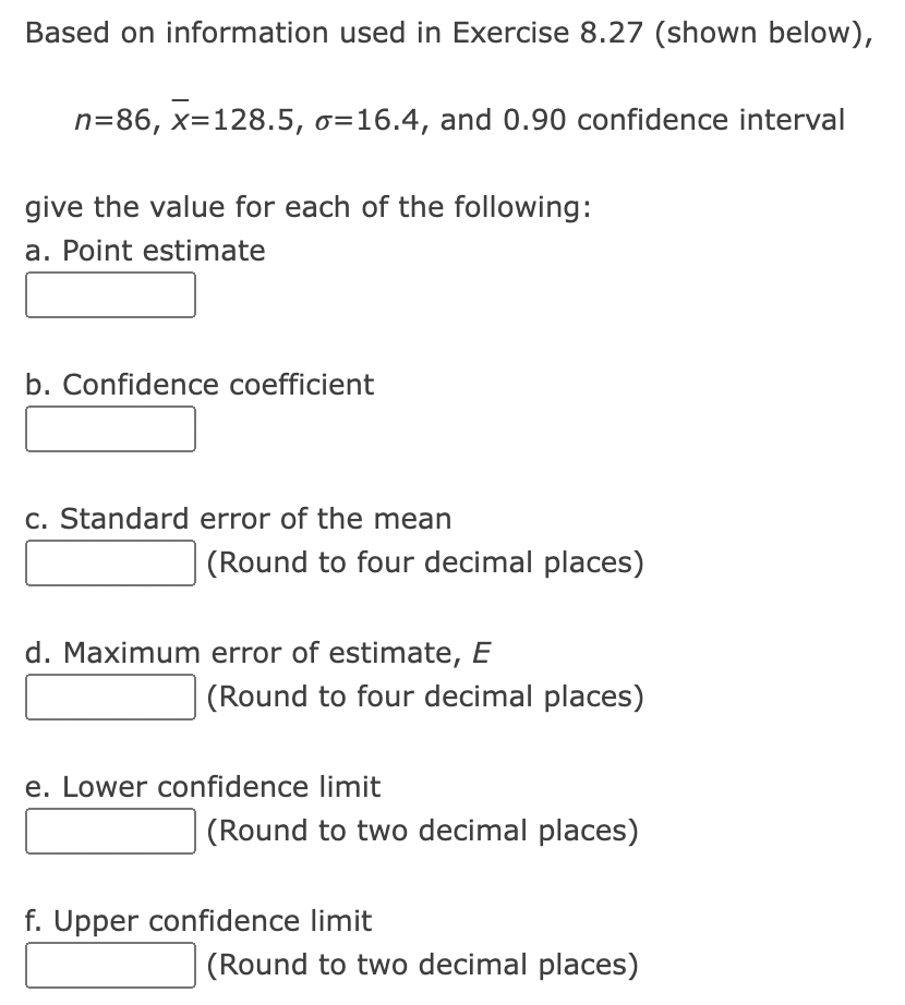 Solved Based on information used in Exercise 8.27 (shown | Chegg.com