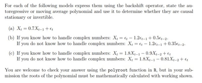 Solved For each of the following models express them using | Chegg.com