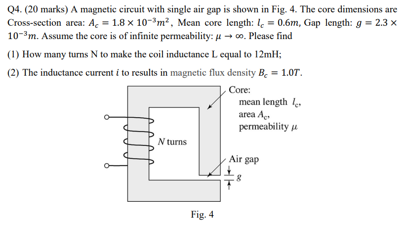 Solved Q4. (20 marks) A magnetic circuit with single air gap | Chegg.com
