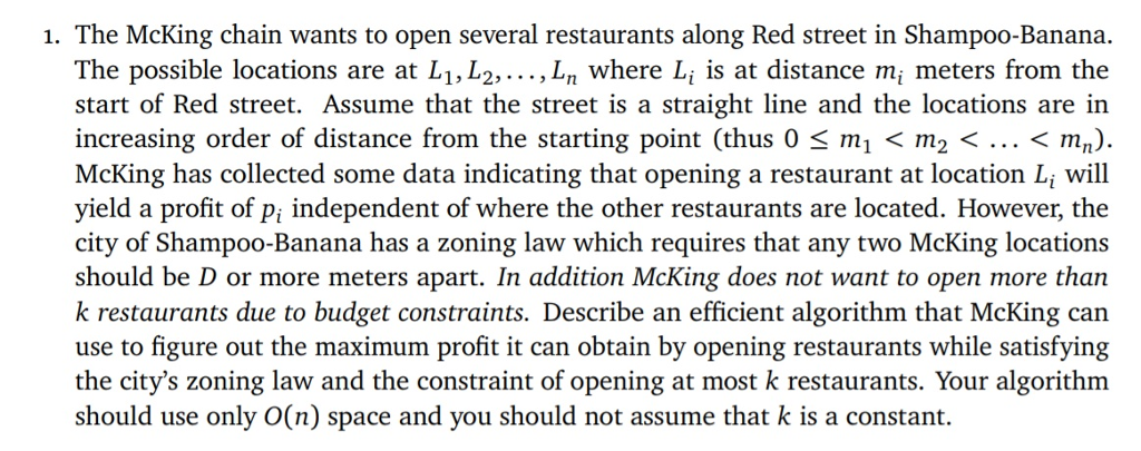 1. The McKing chain wants to open several restaurants | Chegg.com
