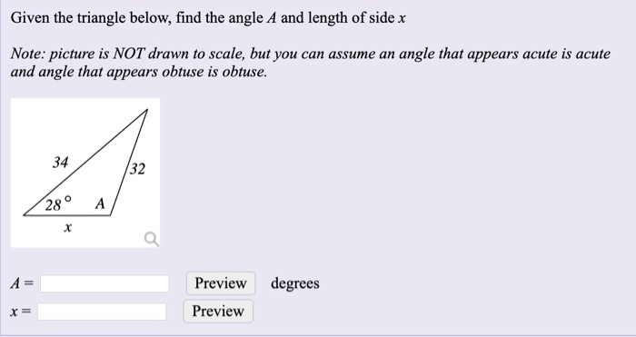 Solved Given the triangle below, find the angle A and length | Chegg.com