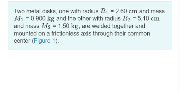 Solved Two metal disks, one with radius R1=2.60 cm and mass | Chegg.com
