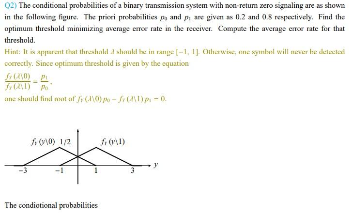 Solved Q2) The conditional probabilities of a binary | Chegg.com