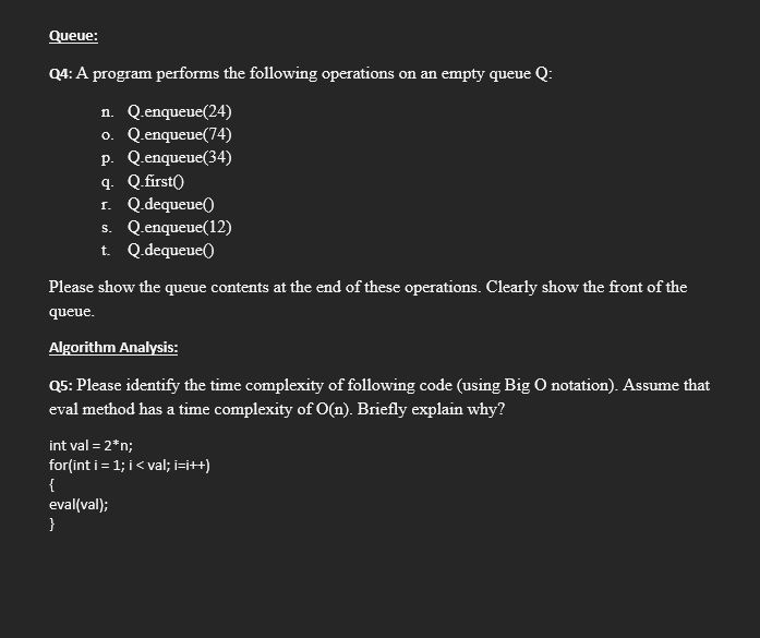 Solved Queue Q4 A Program Performs The Following 