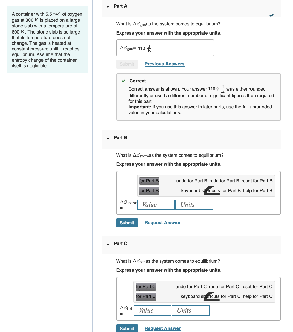 Solved NEED PART B AND C ONLY A container with 5.5mol of | Chegg.com
