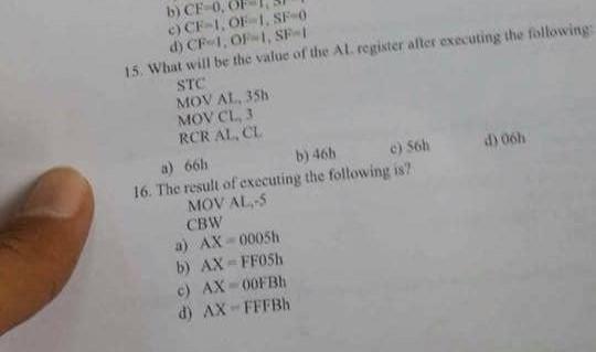Solved b) CF-0, c) CF-1, OF 1. SF-0 d) CF-1, OF-1, SF-1 15. | Chegg.com