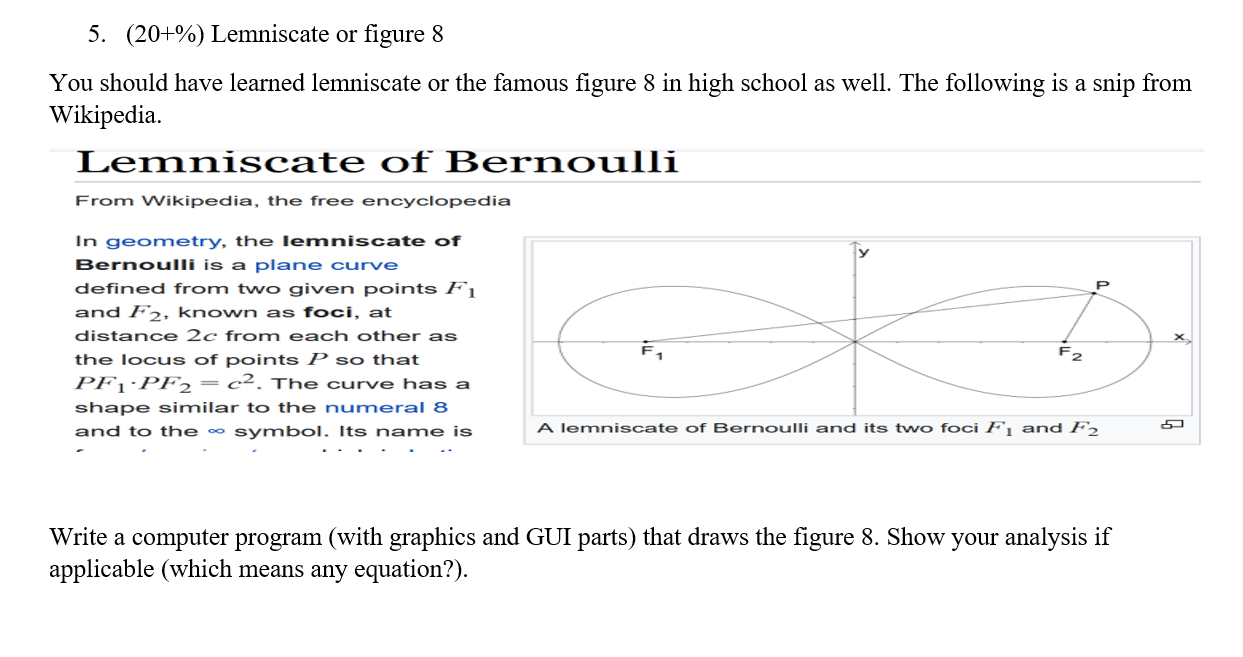 Solved 5. (20+%) Lemniscate or figure 8 You should have | Chegg.com